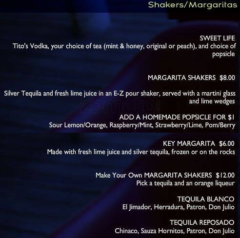 Menu at Key Bar, Austin, 617 W 6th St