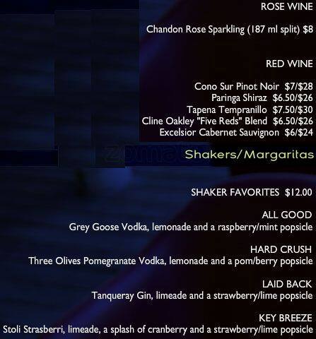 Menu at Key Bar, Austin, 617 W 6th St