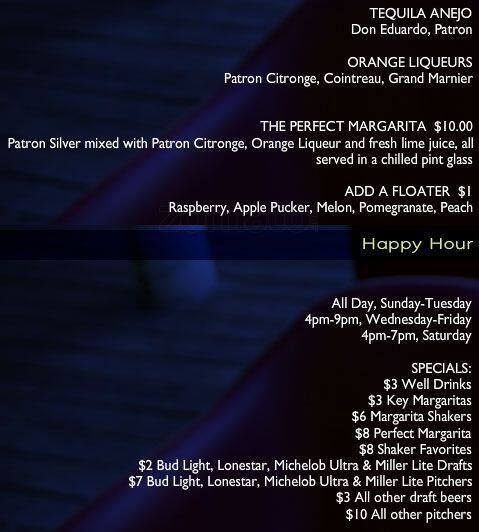 Menu at Key Bar, Austin, 617 W 6th St