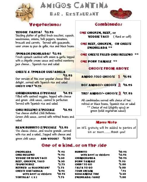 Menu at Amigos Cantina restaurant, Schuylerville