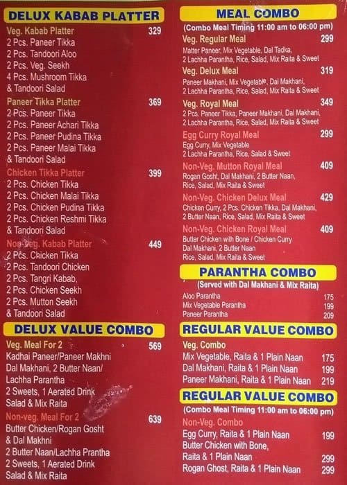 Menu at Moti Mahal Delux - Chattarpur, New Delhi, First Floor