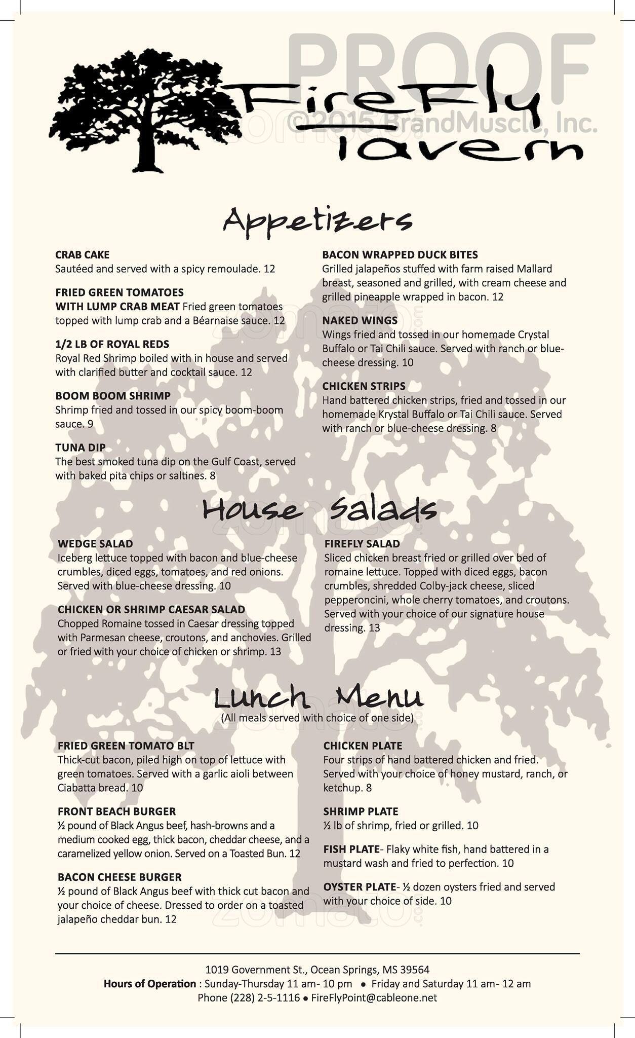 FireFly Tavern Menu, Menu untuk FireFly Tavern, Ocean Springs, Gulfport ...