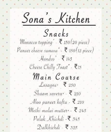 Sona's Kitchen Menu, Menu for Sona's Kitchen, Gurukul, Ahmedabad - Zomato
