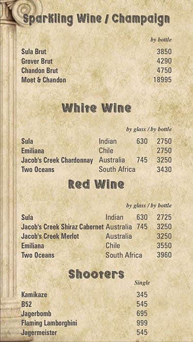 Menu of Big Pitcher, Sector 29, Gurgaon