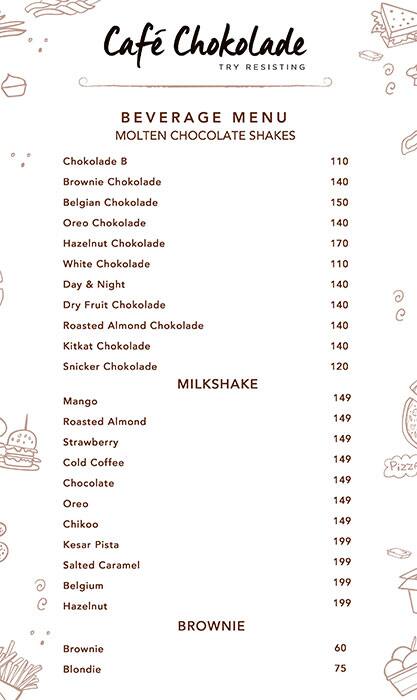 Menu of Cafe Chokolade, Aundh, Pune
