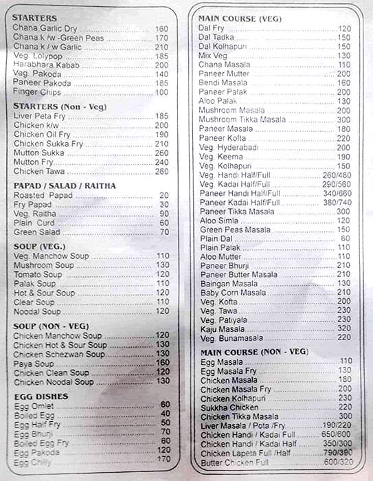 Menu of Hotel Sai, Owale, Thane West, Thane