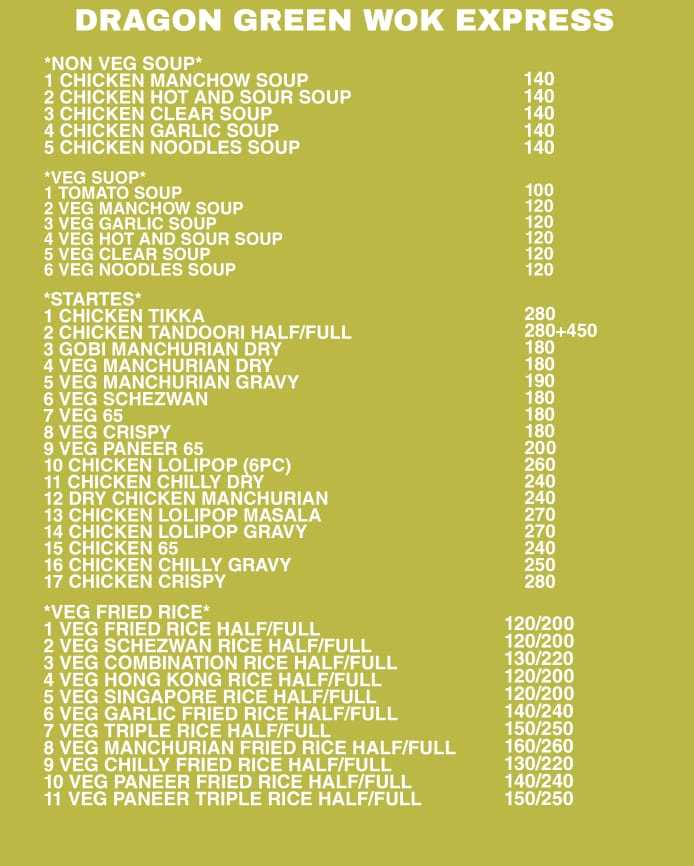 Menu of Dragon Green Wok Express, Dange Chowk, Pune