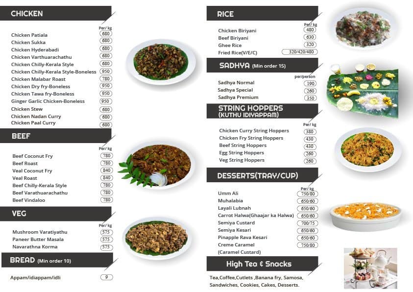 Menu of Valleyettans Kitchen, Thevera, Kochi