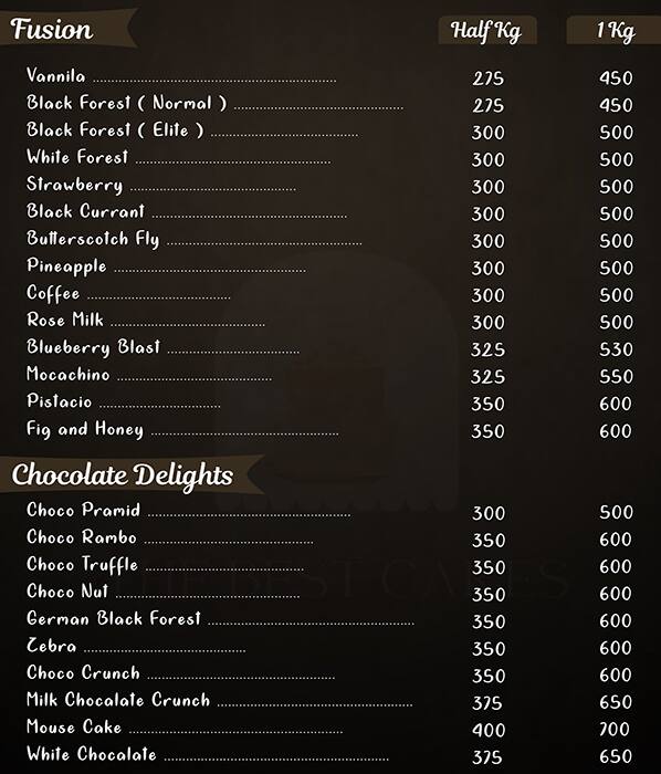 Menu of The Best Cakes, Mudaliarpet, Puducherry