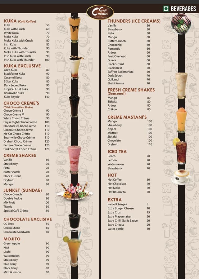 Menu of Cafe Creme, Nerul, Navi Mumbai