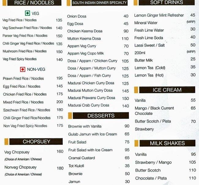 Menu at Hotel Arunachala, Coimbatore, Near PSG Tech