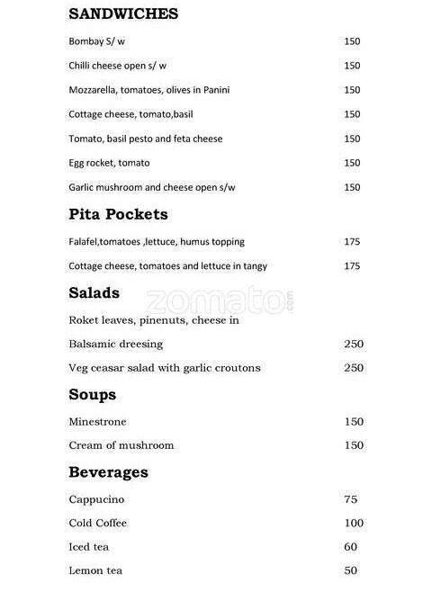 Menu at Art positive CaféArteria, New Delhi