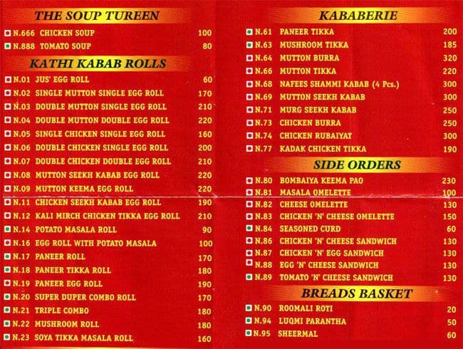 Nizam's Kathi Kabab Menu, Menu for Nizam's Kathi Kabab, Defence Colony ...