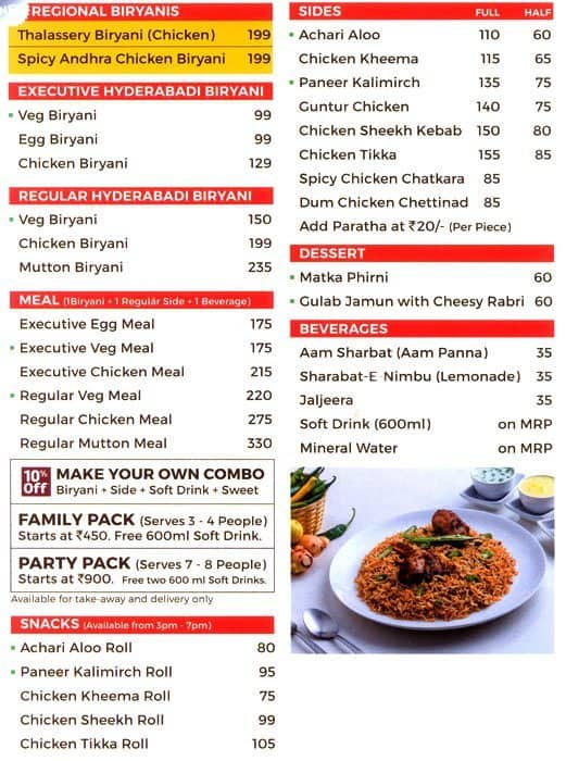Menu at Ammi's Biryani, Bengaluru, XH6W+V6W