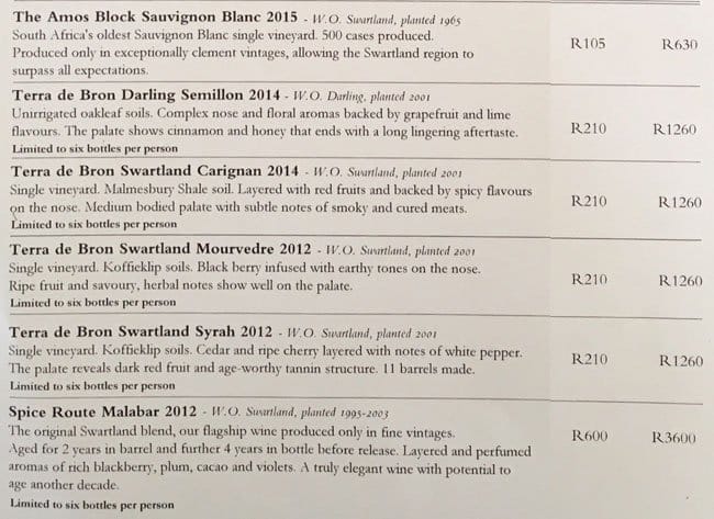 Menu at Spice Route Destination pub & bar, Paarl