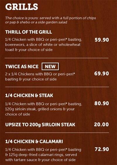 Menu at Wimpy restaurant, Centurion, Embankment Rd