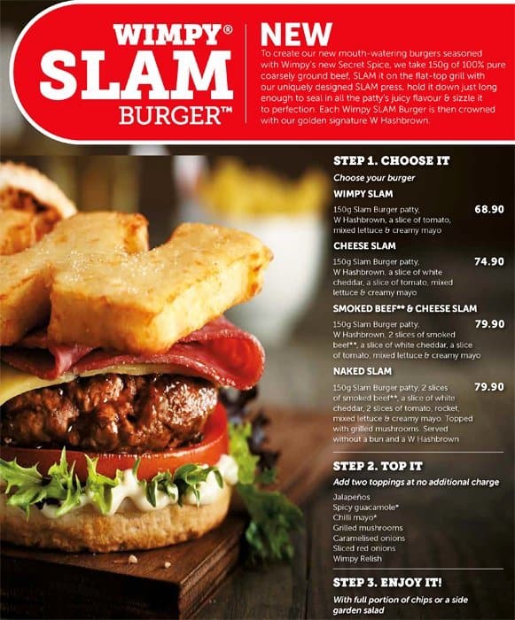 Menu at Wimpy restaurant, Centurion, Embankment Rd