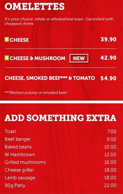 Menu at Wimpy restaurant, Centurion, Embankment Rd