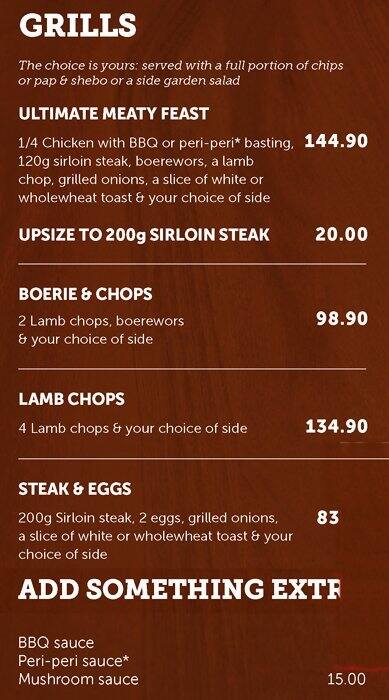 Speisekarte von Wimpy restaurant, Centurion, Mall@Reds