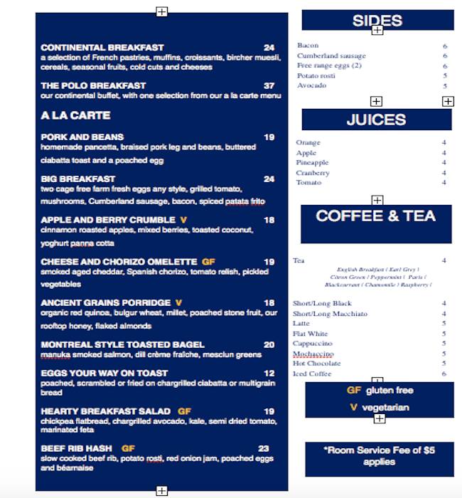 Menu at The Polo Bar, Christchurch