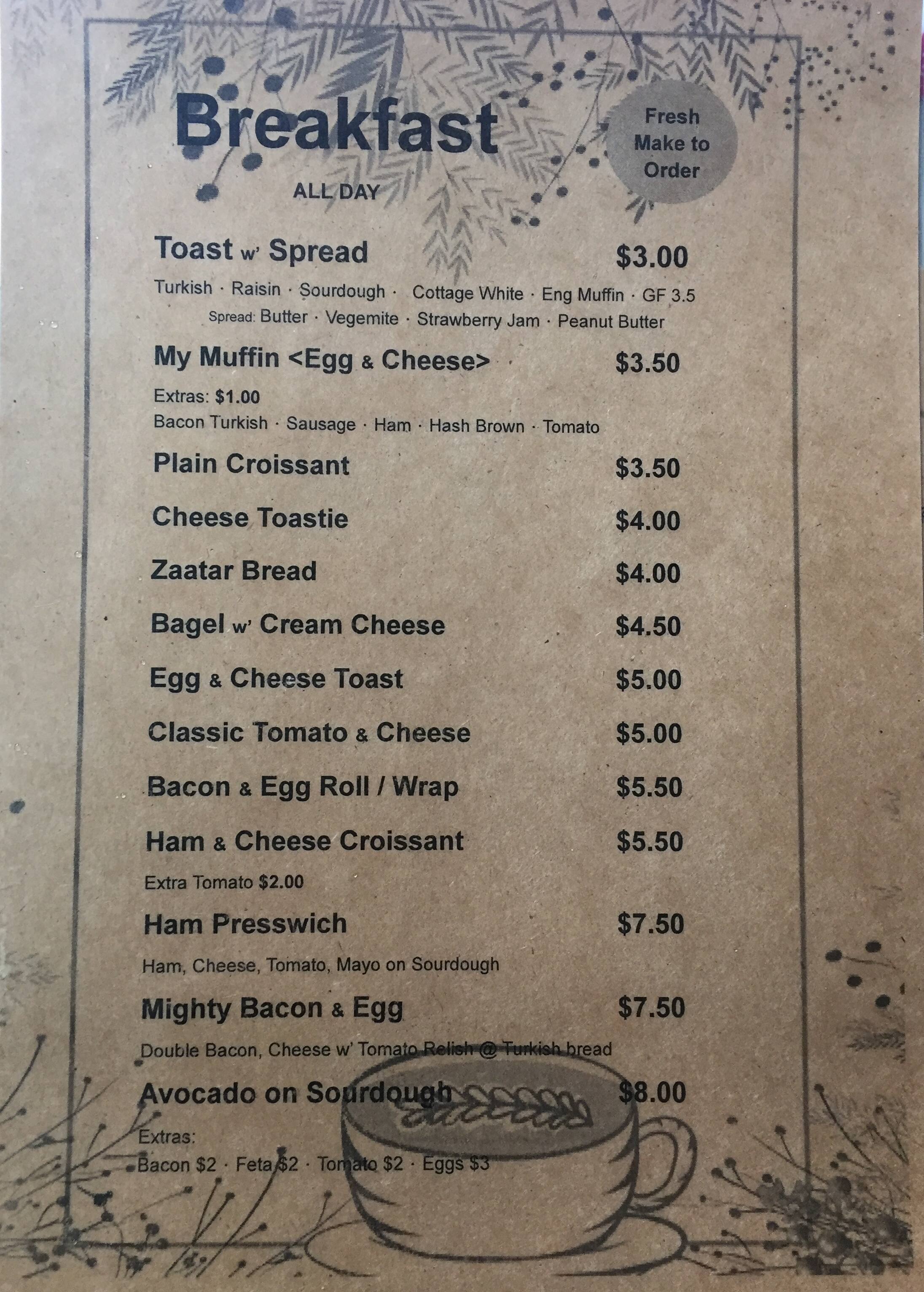 Menu at Presse Cafe, Surry Hills, 290 Elizabeth St.