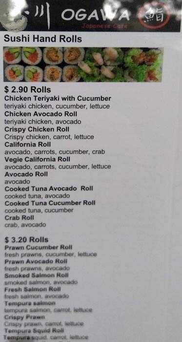 Menu at Ogawa Japanese Cafe, Diamond Creek