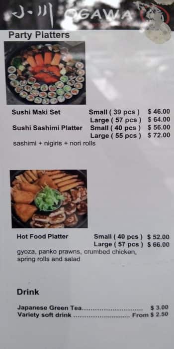 Menu at Ogawa Japanese Cafe, Diamond Creek