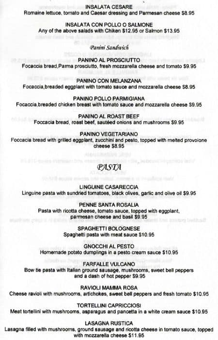 Menu at Paesano Ristorante Italiano restaurant, San Jose, 350 W Julian St