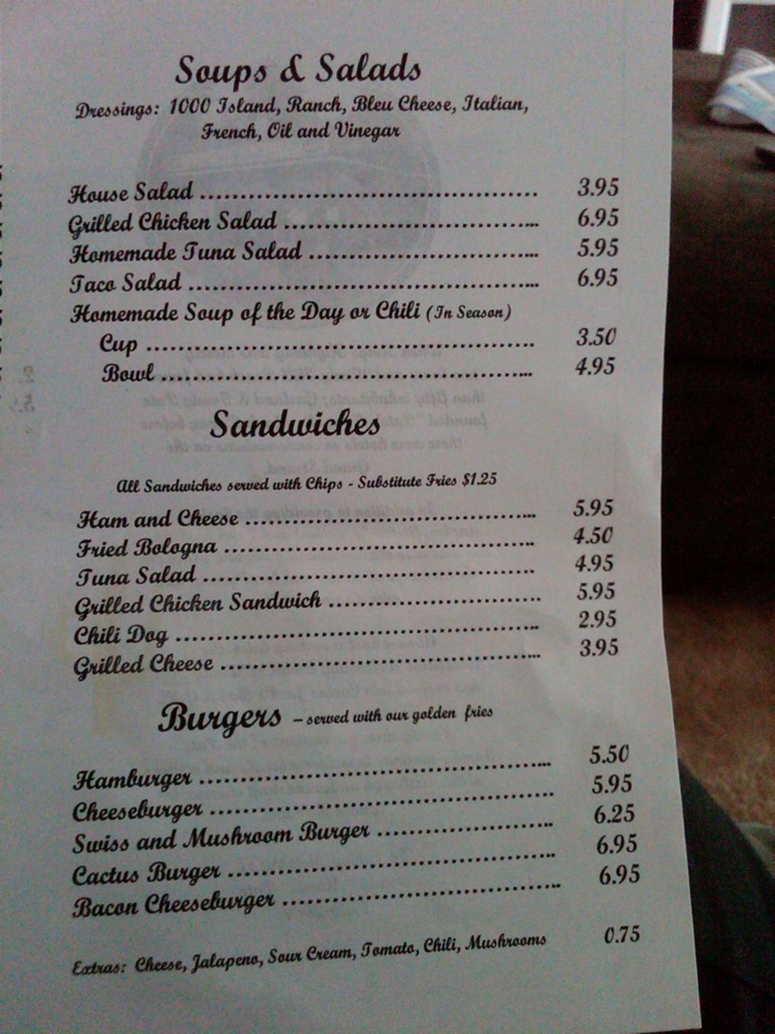 Menu at Cactus Jack's pub & bar, North Myrtle Beach