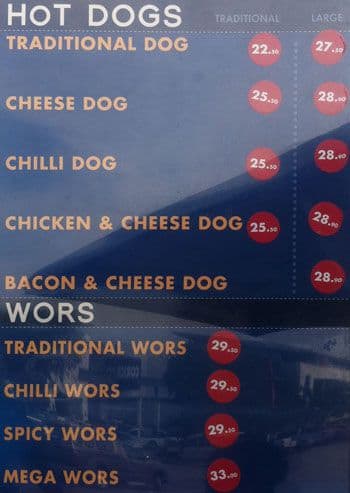 Menu at Hot Dog Cafe, Nelspruit