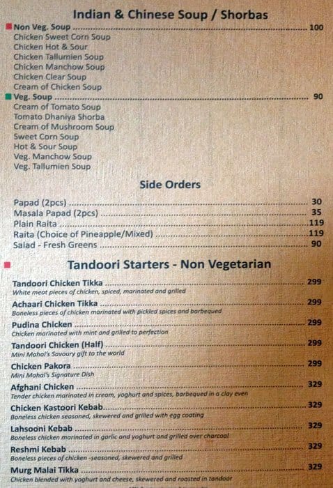 Menu at Mini Mahal Delux, Gurugram, Shop No.217-A