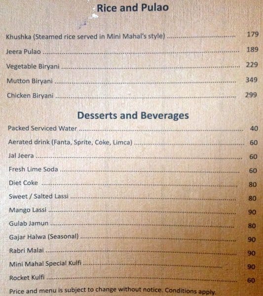 Menu at Mini Mahal Delux, Gurugram, Shop No.217-A