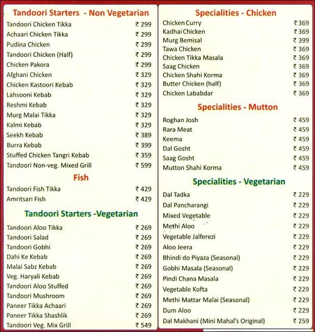 Menu at Mini Mahal Delux, Gurugram, Shop No.217-A