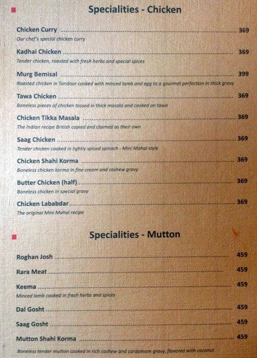 Menu at Mini Mahal Delux, Gurugram, Shop No.217-A