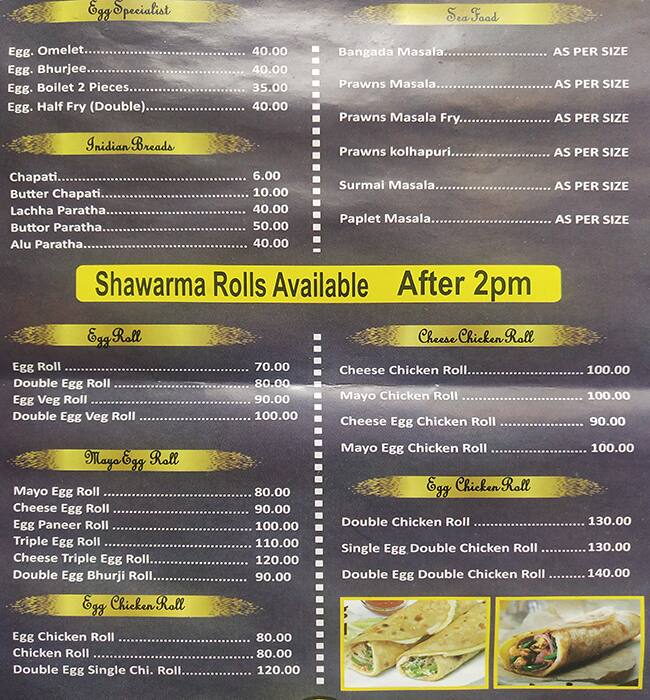 Menu of Sai Leela Hotel, Dahisar East, Mumbai