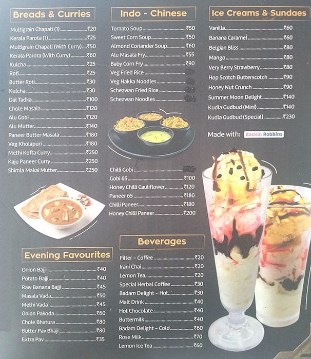 Menu at Cafe Udupi Ruchi, Hyderabad