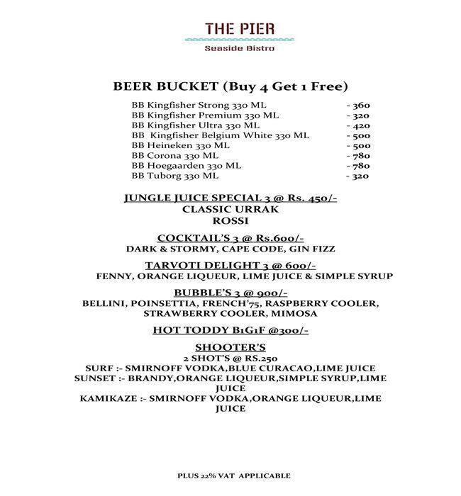 Menu at The Pier - Seaside Bistro, Mormugao