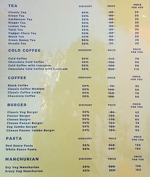 Menu at MB Cafe, Jaipur