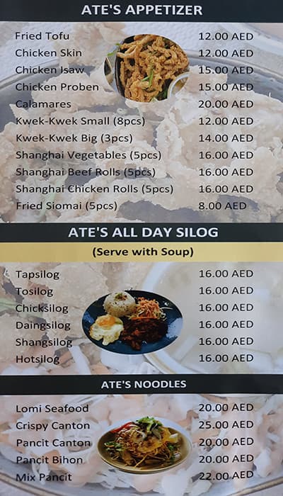 Menu of Ate Restaurant, Al Markaziya, Abu Dhabi