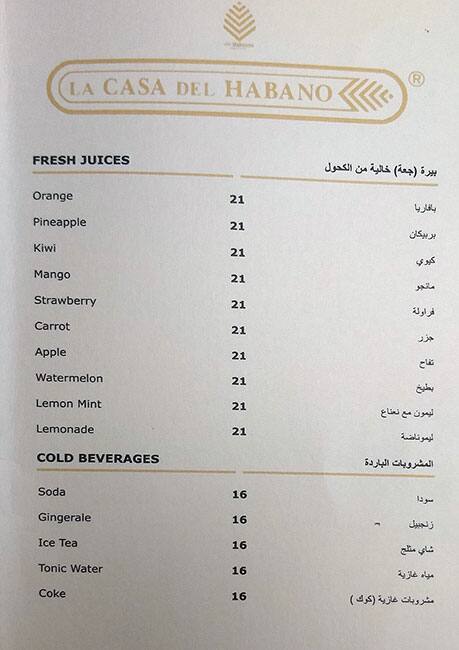 Menu at La Casa Del Habano pub & bar, Dubai