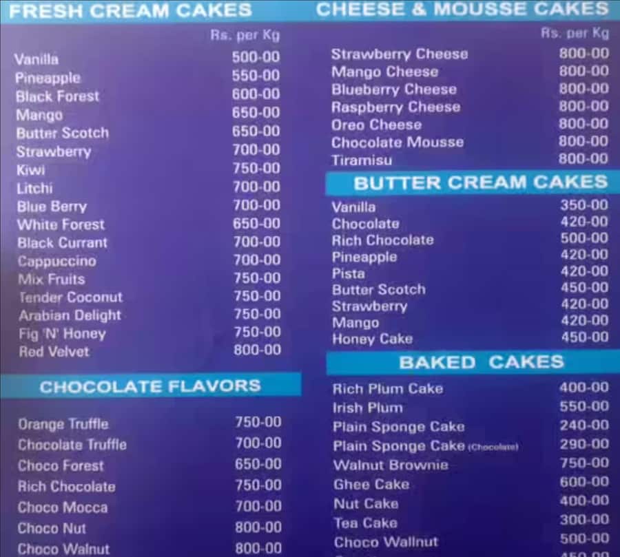 Menu of Dolphin Bakes N Ice Creams, Rajendra Nagar, Mysore