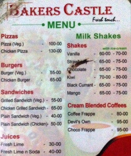 Bakers Castle Menu, Menu for Bakers Castle, Siripuram, Vizag - Zomato