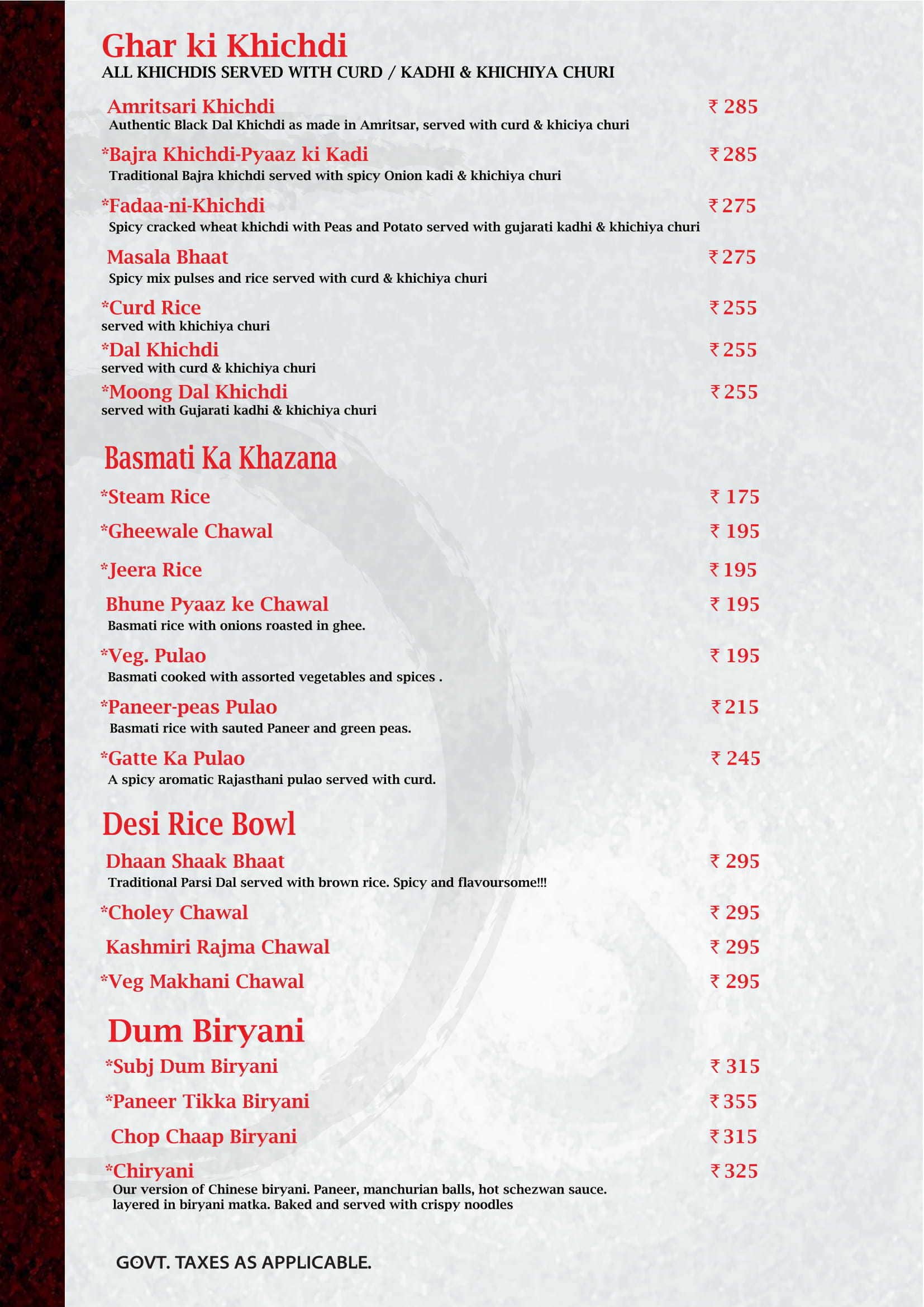Menu at Nirvana, Mumbai, Borivali (w)