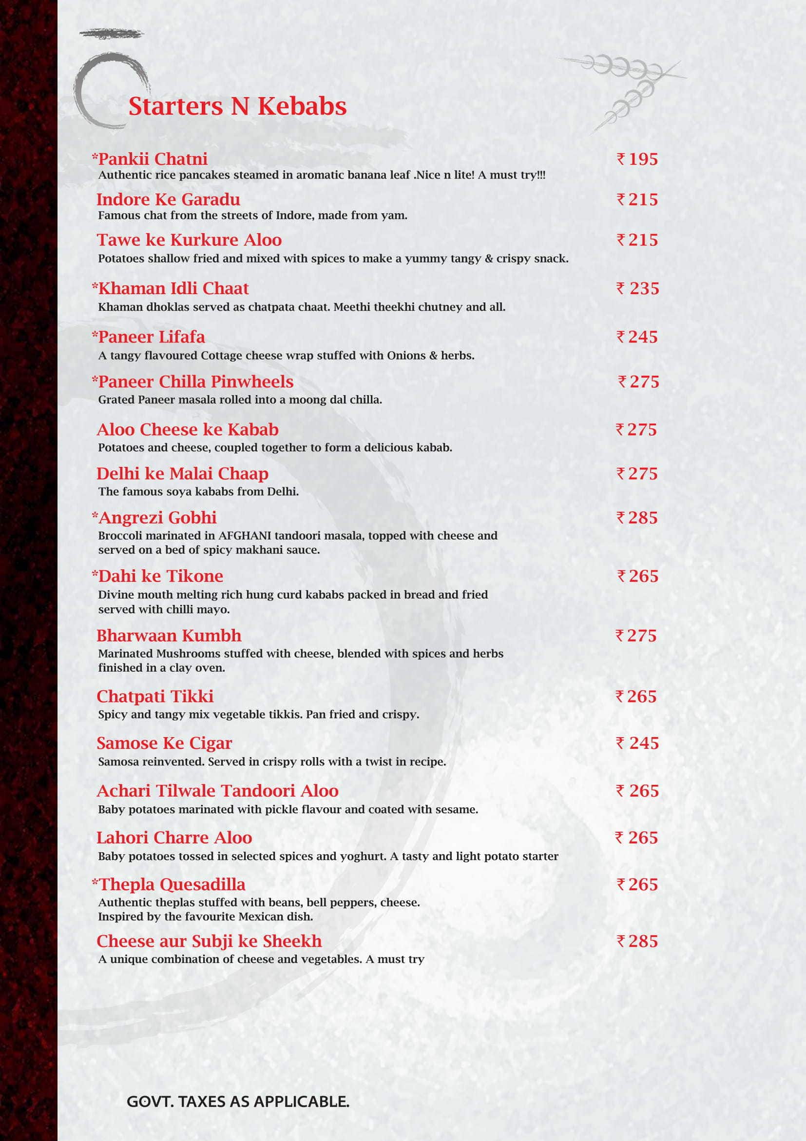 Menu at Nirvana, Mumbai, Borivali (w)