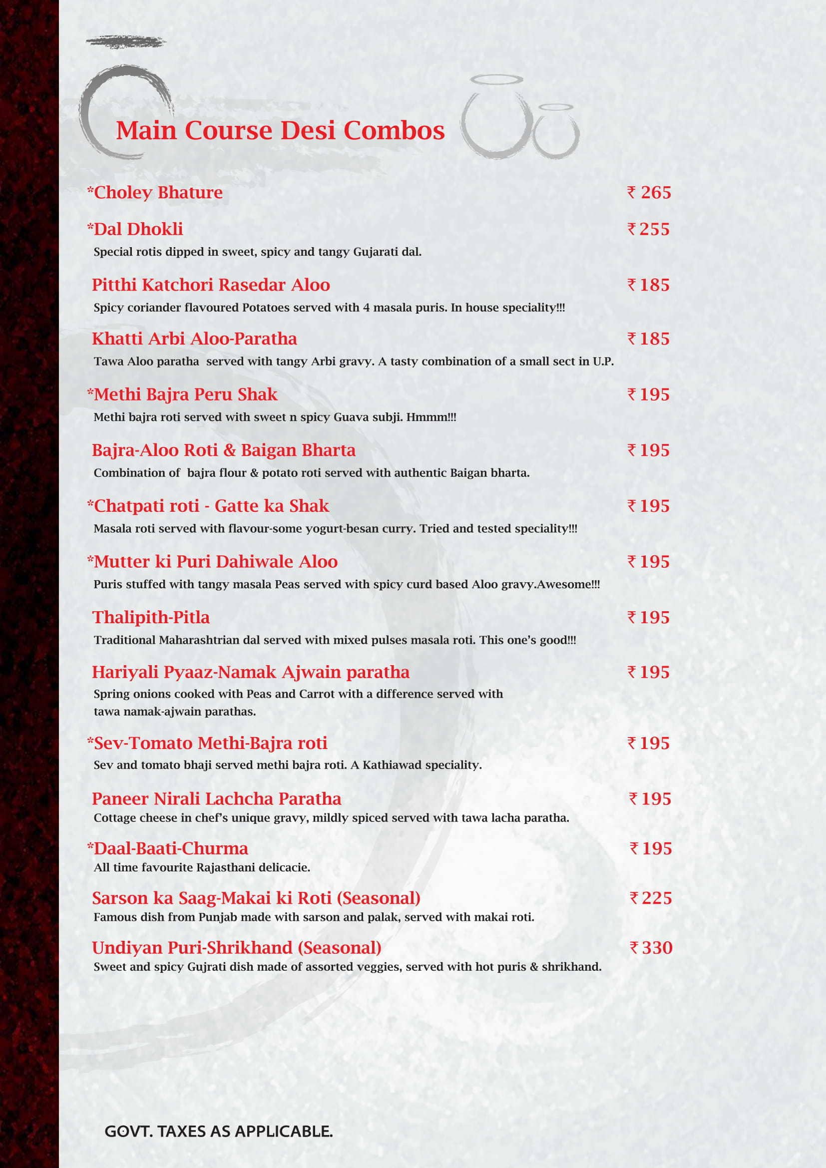 Menu at Nirvana, Mumbai, Borivali (w)