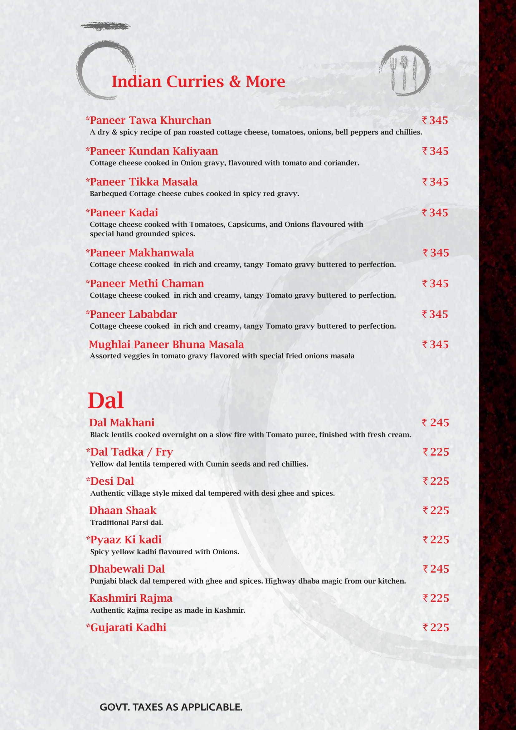 Menu at Nirvana, Mumbai, Shop No. G1 & G2