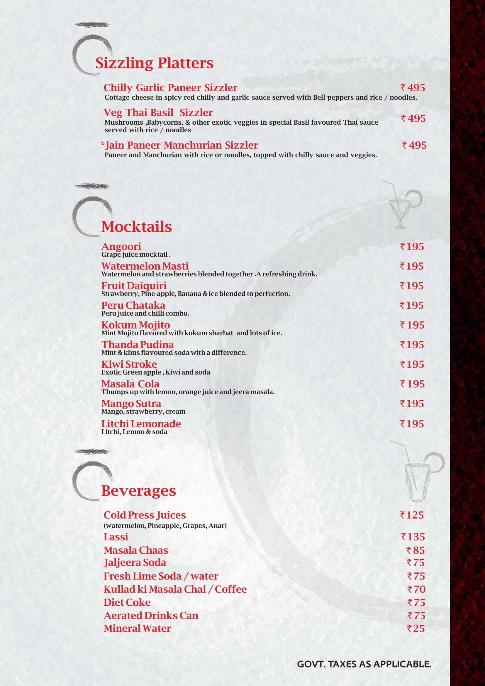 Menu at Nirvana, Mumbai, Borivali (w)