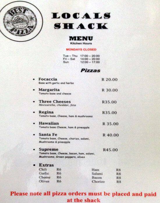 Menu at Locals Pub & Grill Gordons Bay, Cape Town