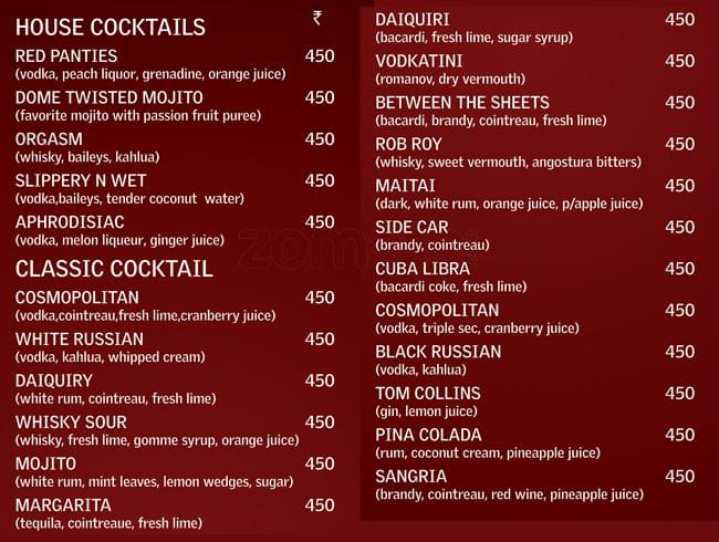 The Dome - Le Royal Meridien Menu - Zomato