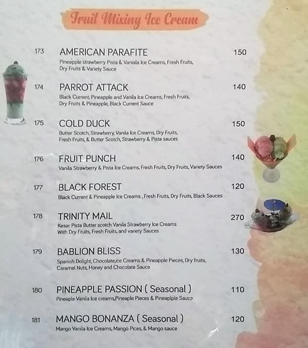 Menu at Ice Magic, Hyderabad